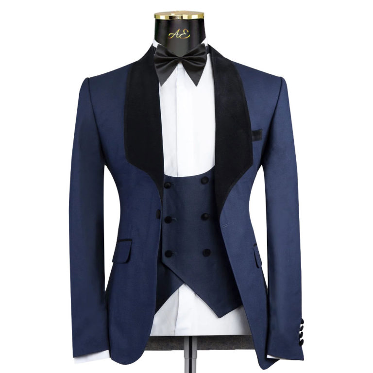 Beyond Black and White: Blue Majesty in Custom Tuxedo Designs for Grooms
